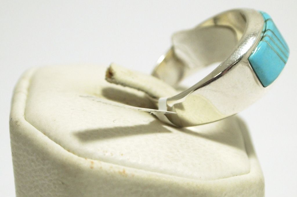 Navajo Turquoise Inlay Sterling Silver Men's Ring - Calvin Begay