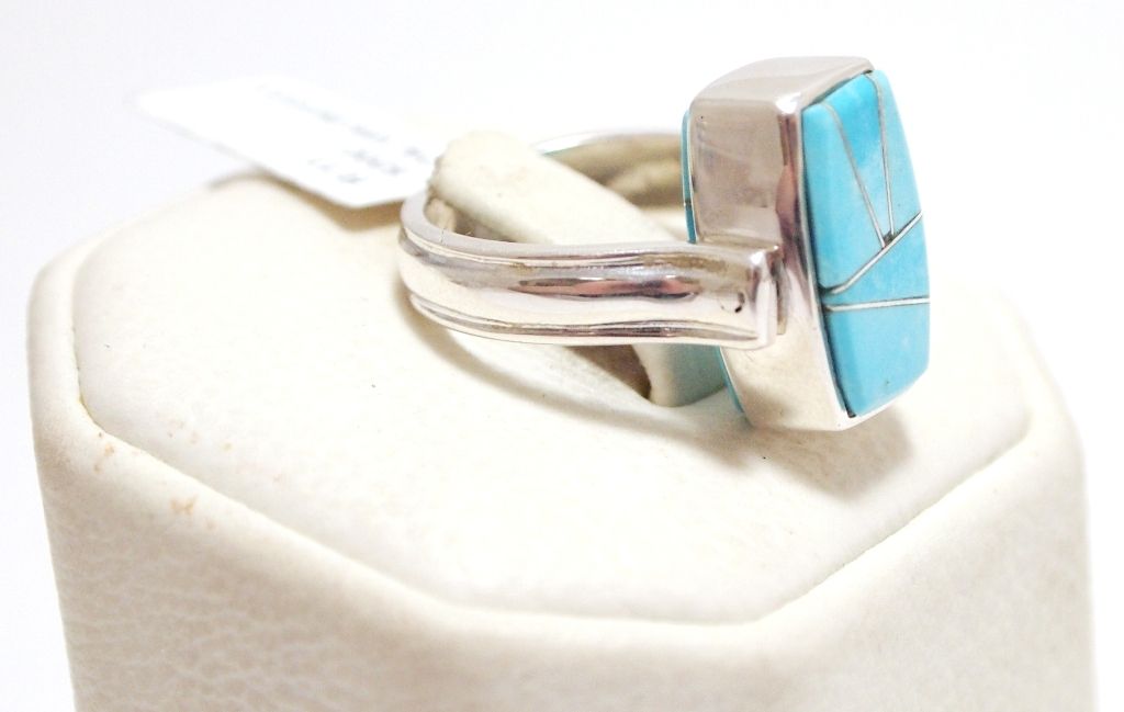 Navajo Reversible Spinner Turquoise Inlay Sterling Silver Women's Ring ...