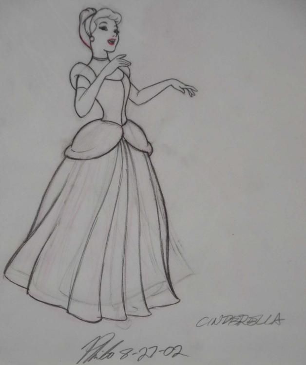 Cinderella Orig Disney Drawing Signed Philo Barnhart