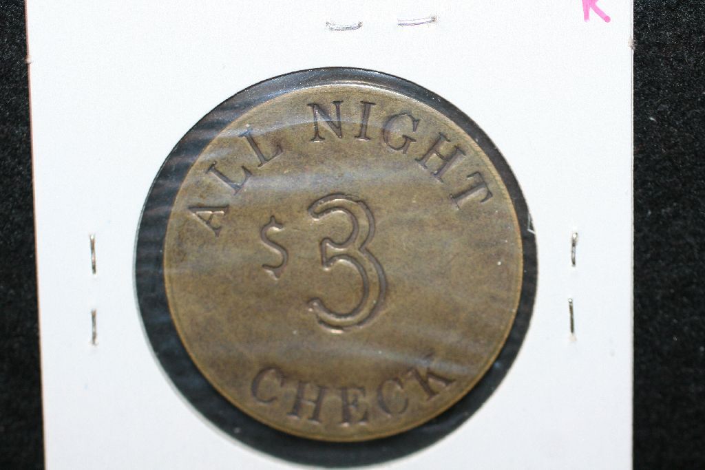Uncle Sam Hotel Yuma AZ Territory Brothel Token; All Night $3 Check