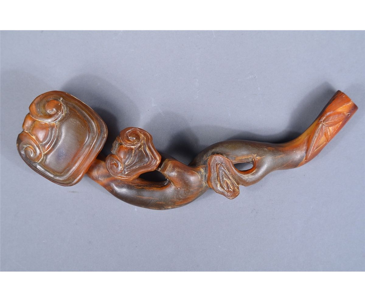 Chinese Carved Horn Ruyi Scepter Lingzhi Form
