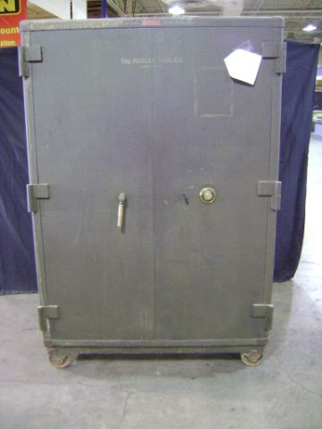 MOSLER SAFE, 75" X 51" X 36 1/2", 2 DOOR, GREEN IS IN LOCKED POSITION ...