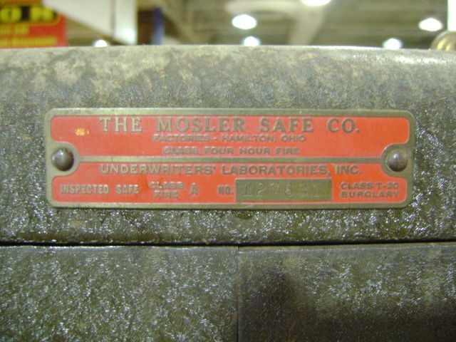 MOSLER SAFE, 75" X 51" X 36 1/2", 2 DOOR, GREEN IS IN LOCKED POSITION ...