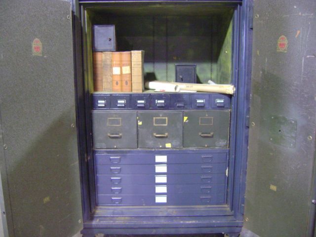 MOSLER SAFE, 75" X 51" X 36 1/2", 2 DOOR, DARK BLUE, WEIGHT 3,292 POUNDS