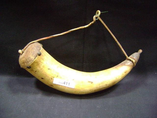MEDIUM SIZED CUSTOM BLACK POWDER, POWDER HORN