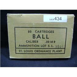 BOX OF 20 M2 .30 CALIBER AMMO ST. LOUIS ORDNANCE PLANT