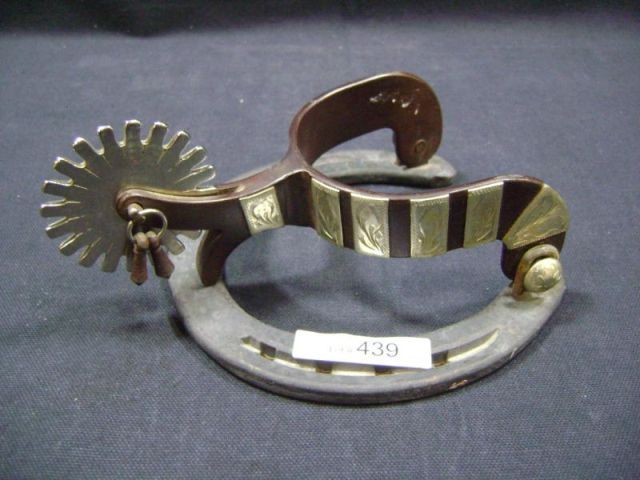 CUSTOM MADE HORSESHOE AND SPURS HAT HOLDER SPUR HAS ENGRAVED SILVER OVERLAY