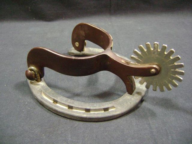 CUSTOM MADE HORSESHOE AND SPURS HAT HOLDER SPUR HAS ENGRAVED SILVER OVERLAY