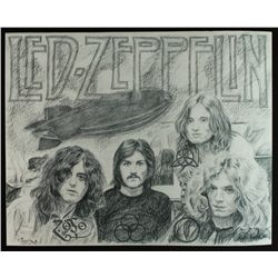 Led Zeppelin 16x20 Charcoal Drawing Art Lithograph