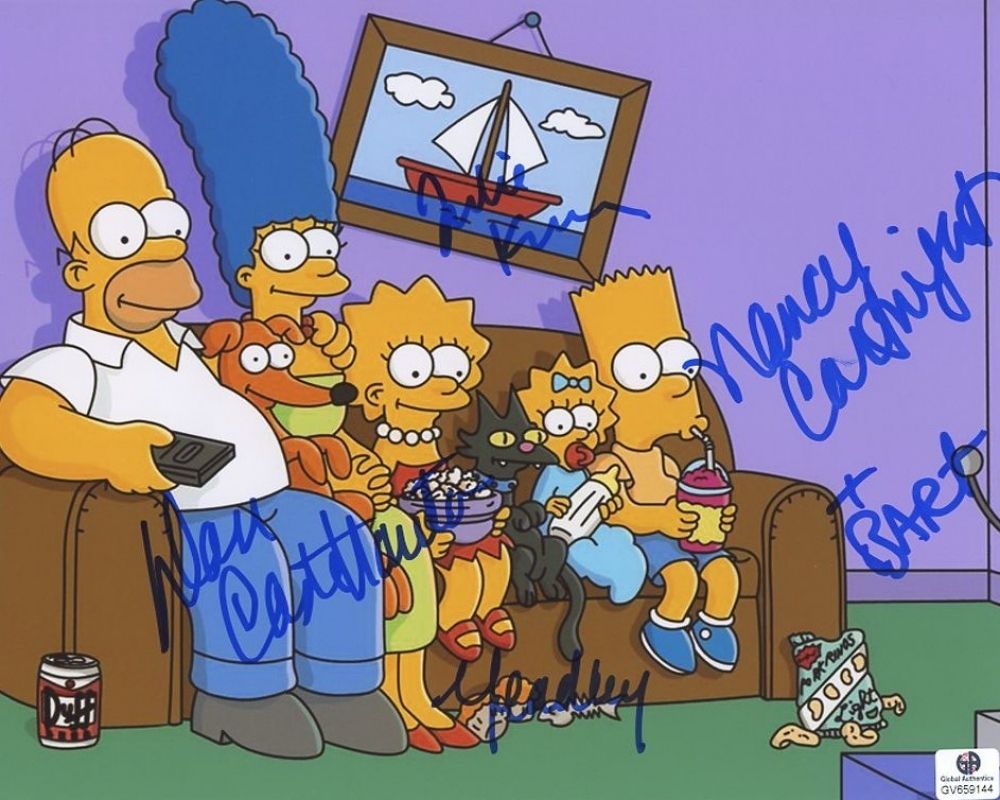 The Simpsons Cast Signed 8x10 Photo with 4 Signatures (GA)
