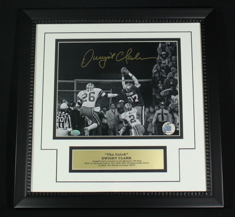 Dwight Clark Signed 49ers 16x16 Custom Framed Display: "The Catch" (SOP ...