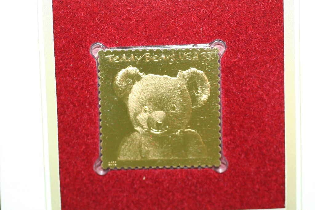 2002 First Day of Issue 22K Gold Replica Stamp W/Postal Stamp; Teddy ...