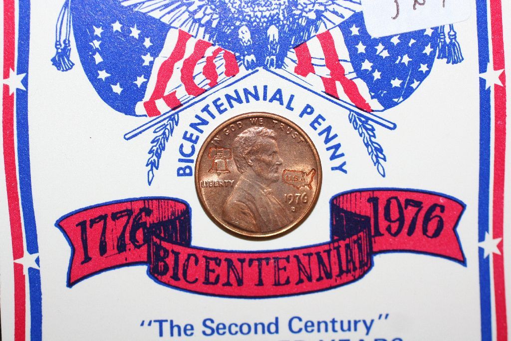1976-D Lincoln Bicentennial Penny W/Imprint of Liberty Bell & USA Map