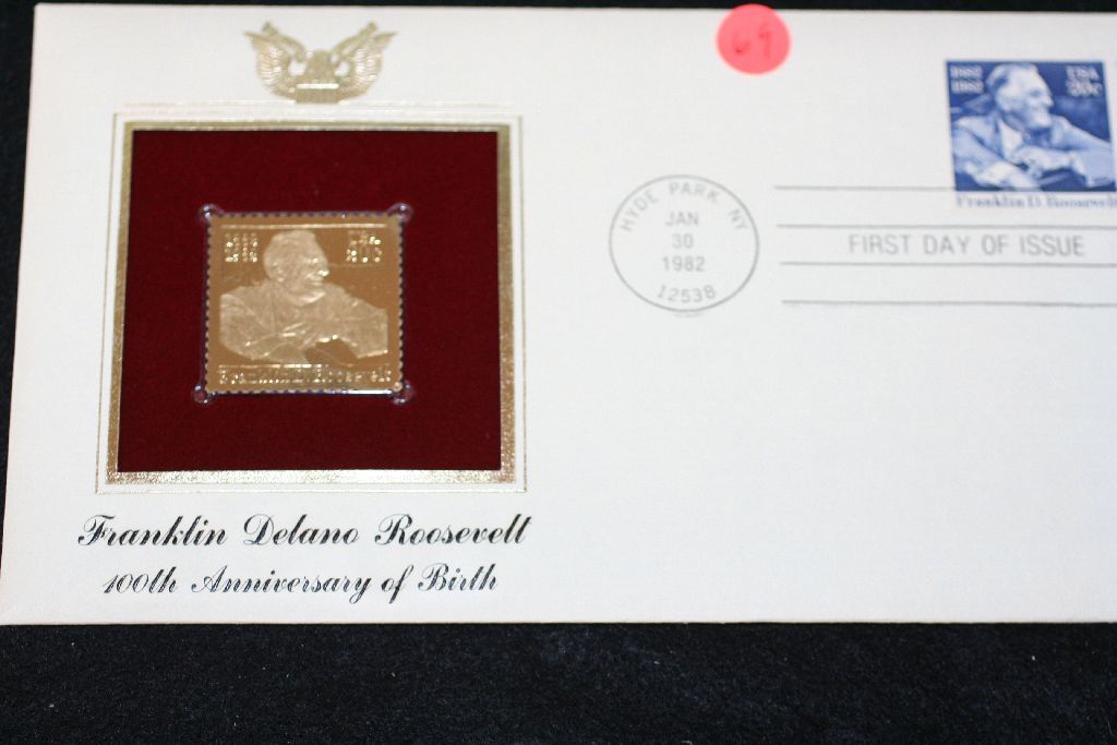 1982 First Day of Issue 22K Gold Replica Stamp W/Postal Stamp; Franklin ...