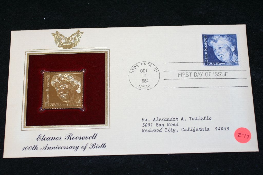 1984 First Day of Issue 22K Gold Replica Stamp W/Postal Stamp; Eleanor ...