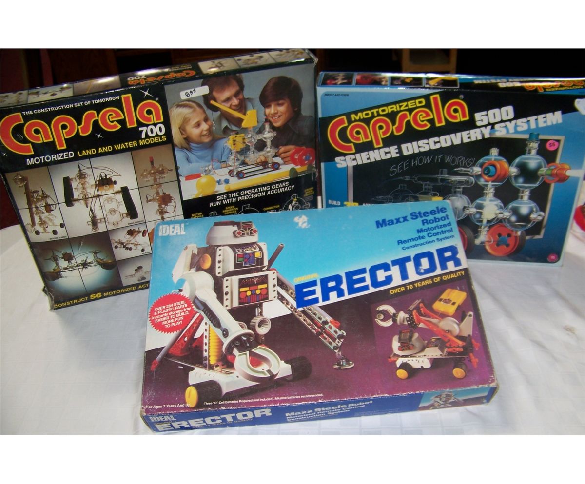 Three Piece Motorized Erector, Capsela 500 & Capsela 700.