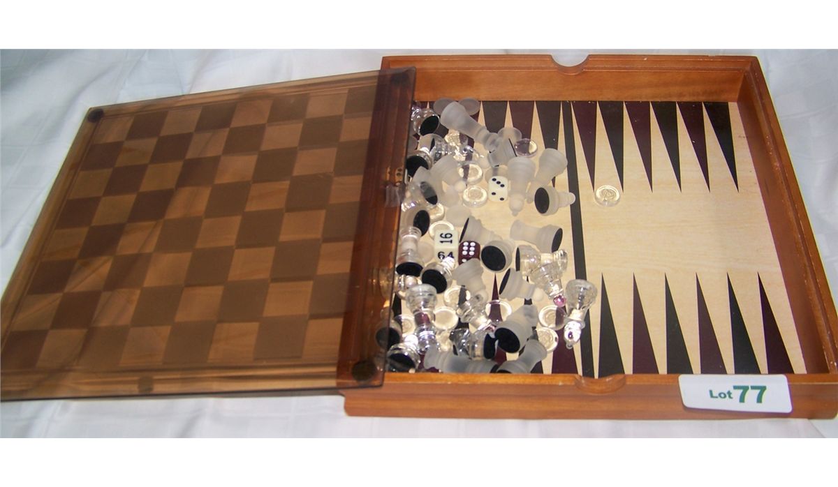 Glass Chess and Backgammon Set.