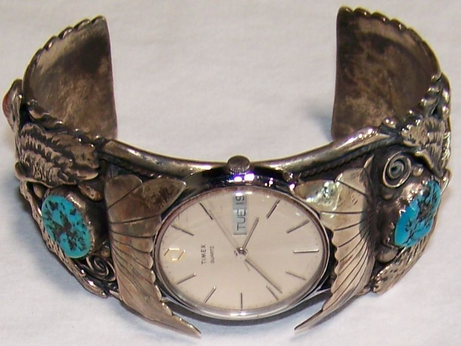 Native American Watch w/Sterling Silver Band and Turquoise and Coral.
