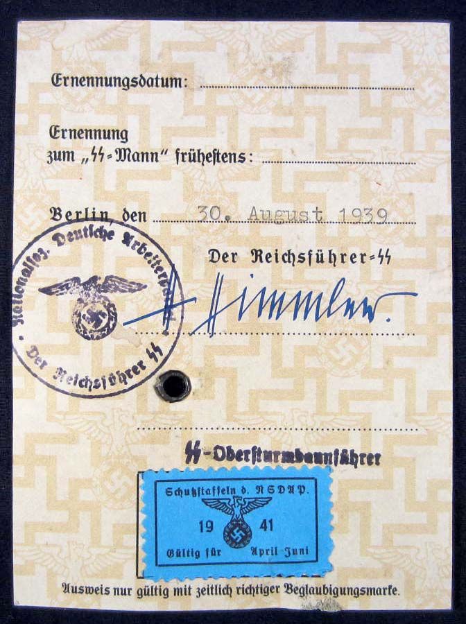 GERMAN NAZI AUSWEIS ID OF THE SS MAN FROM LEIBSTANDARD DIVISION ADOLF ...