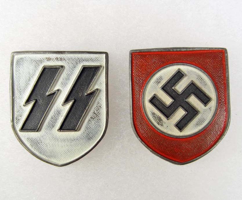 SET OF 2 GERMAN NAZI SS HELMET BADGES