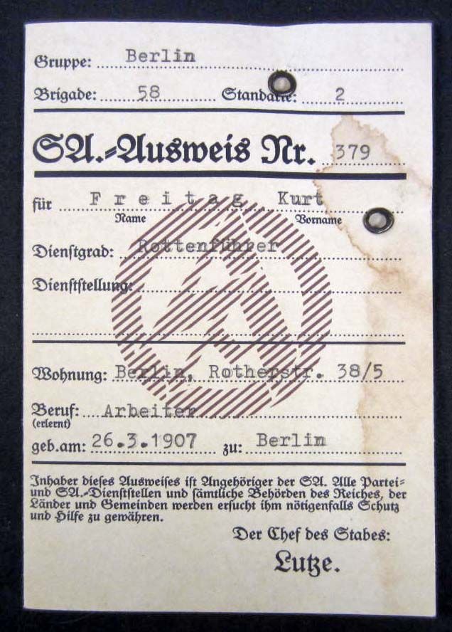GERMAN NAZI AUSWEIS ID CARD W/ PHOTO