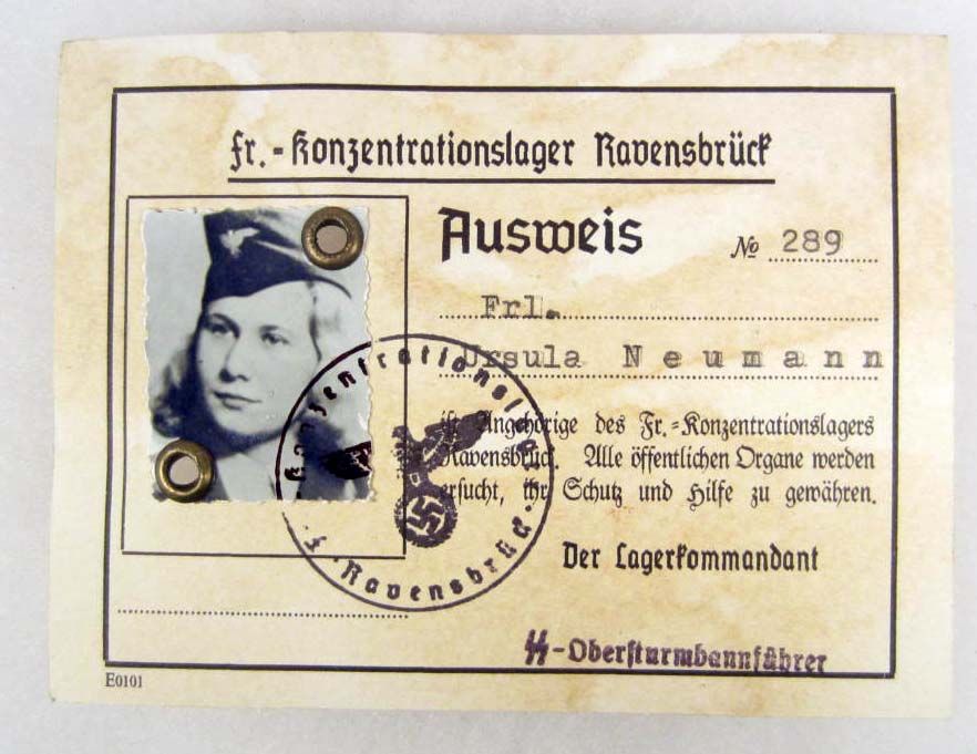 GERMAN NAZI AUSWEIS IDENTIFICATION CARD FOR FEMALE GUARD W/ PHOTO