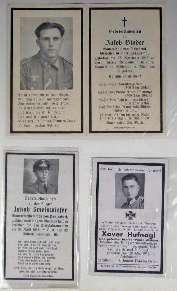 LOT OF 3 GERMAN NAZI DEATH CARDS