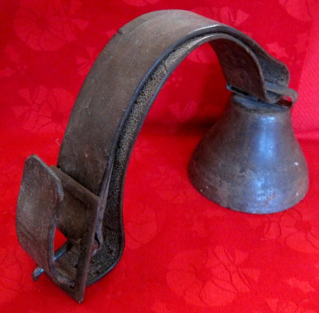 Vintage Primitive Cow Bell with Leather Strap