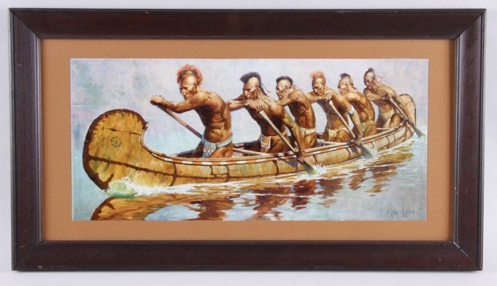 Color Photo Copy of Mohawk Indians in Canoeby Oliver Kemp, image size ...