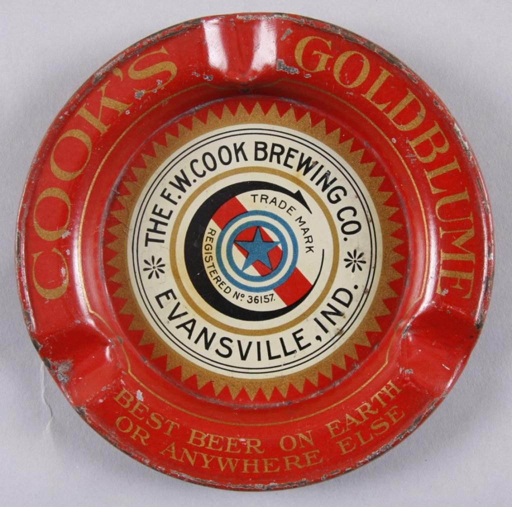 Original Tin Advertising Ashtray - Cook Brewing Co"Evansville, Ind ...