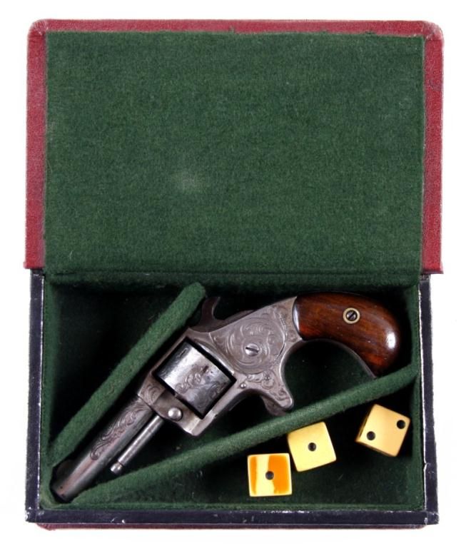 Defiance Spur Trigger CAl .22S SN:NVSNEngraved revolver #70, in book ...