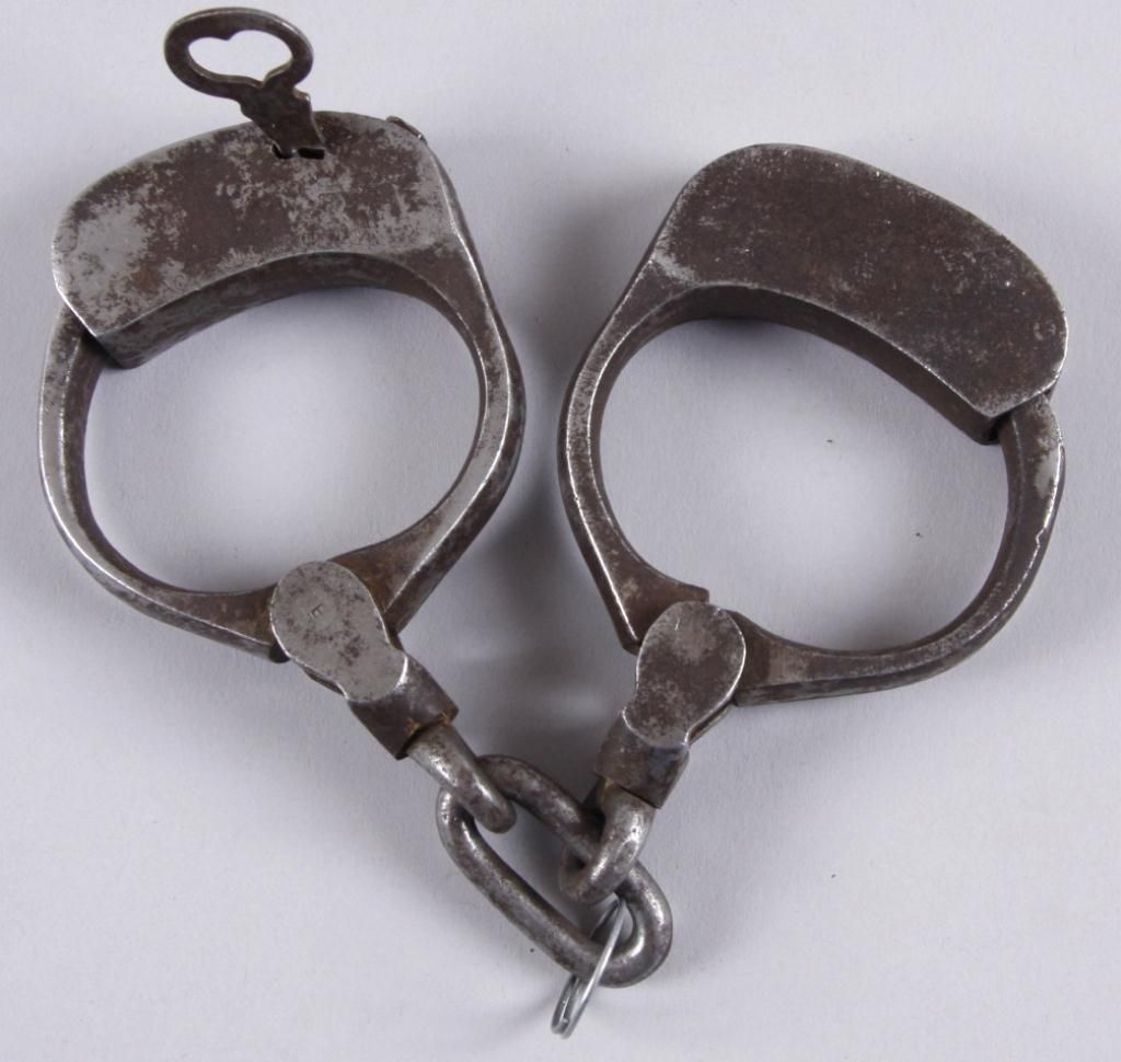 Pair of Antique Bean Handcuffs with KeyMarked "Jackson County", in good ...