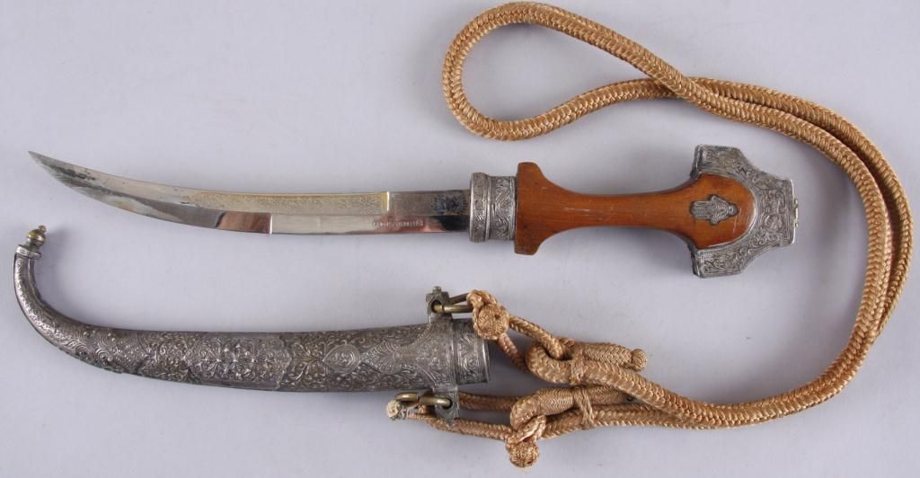 Mid-Eastern Dagger with Silver Engraved MountsSigned "Hadj Ab Dellah ...