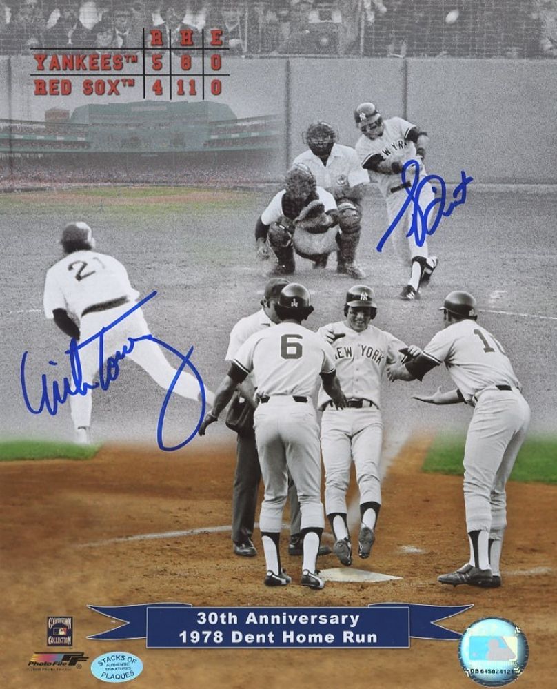 Bucky Dent & Mike Torrez Signed 1978 WS HR 8x10 Photo (SOP COA)