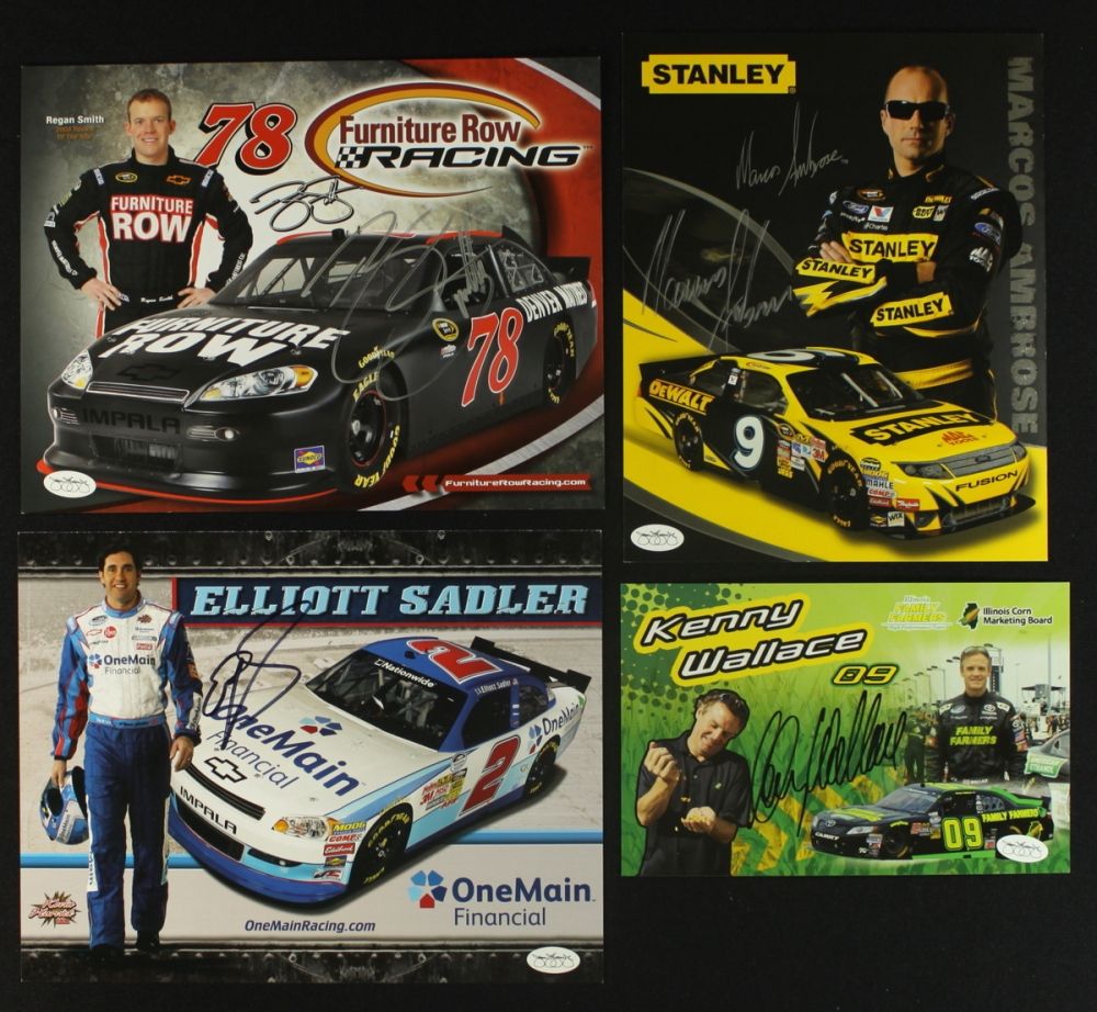 Lot of (4) Signed NASCAR Driver Cards: Wallace, Sadler, Smith, Ambrose ...