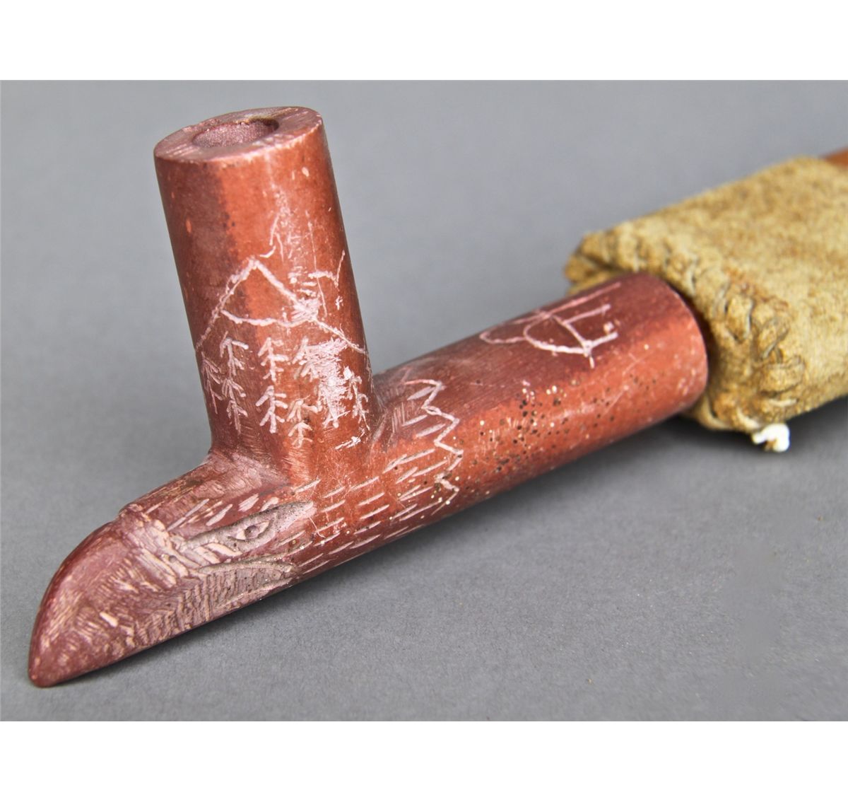 Native American Indian Peace Pipe With Minnesota Pipestone Leath native-american-indian-peace-pipe-with-minnesota-pipestone-leath