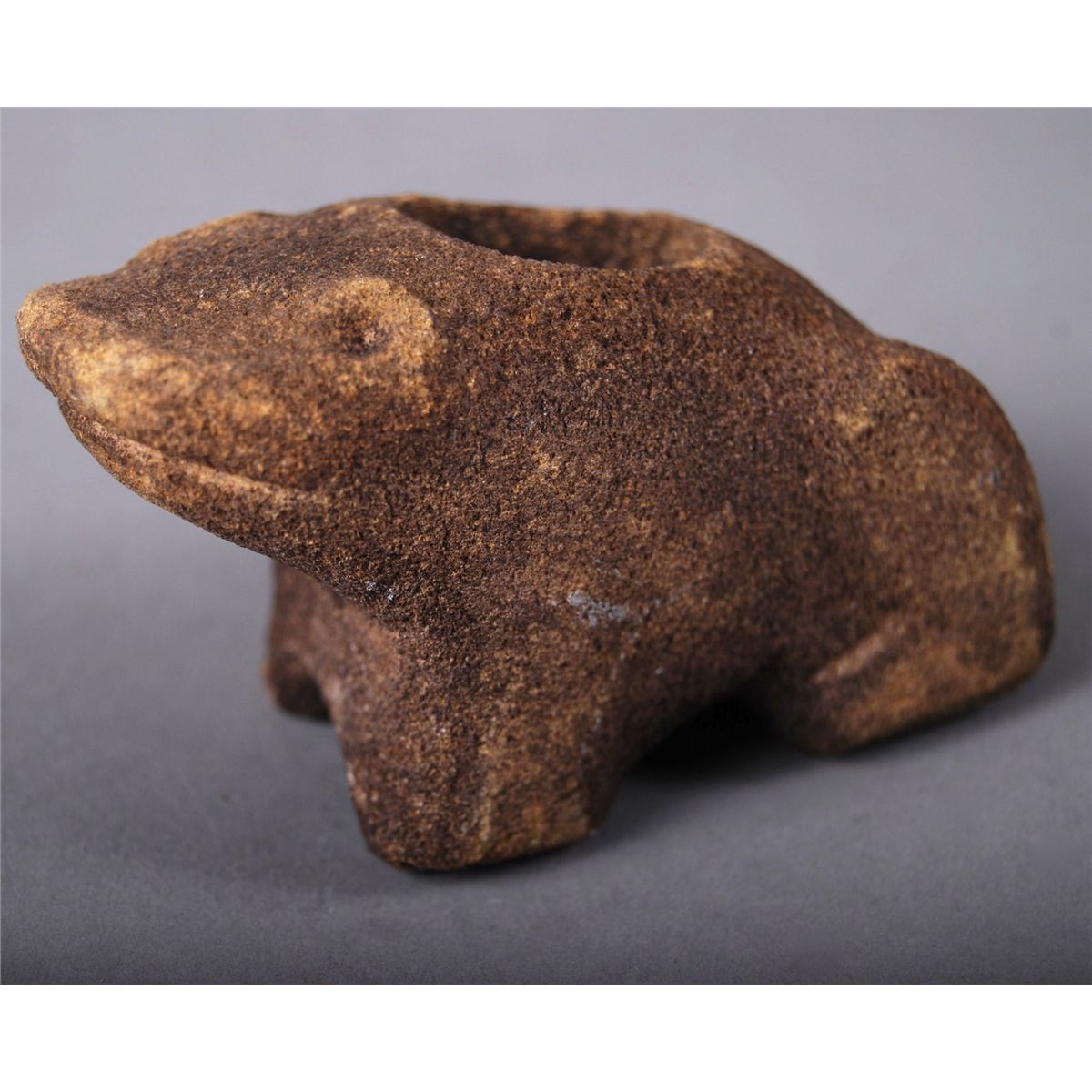Native American Indian Artifact, Sandstone Frog Effigy Pipe