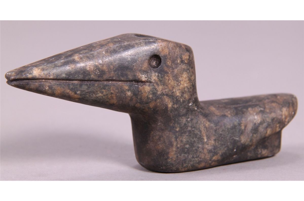 Native American Indian Artifact Bird Effigy Pipe Black Stone