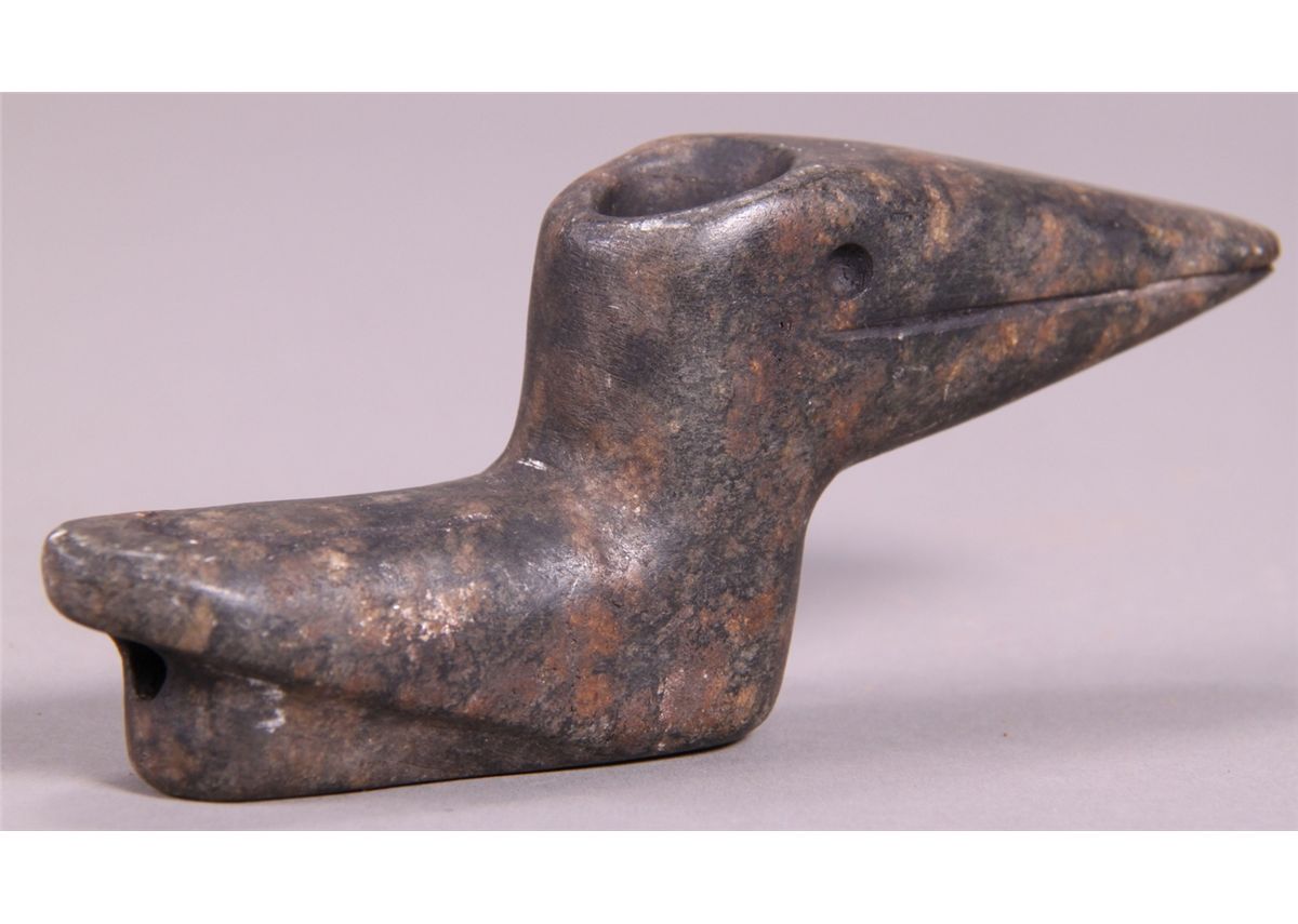 Native American Indian Artifact Bird Effigy Pipe Black Stone
