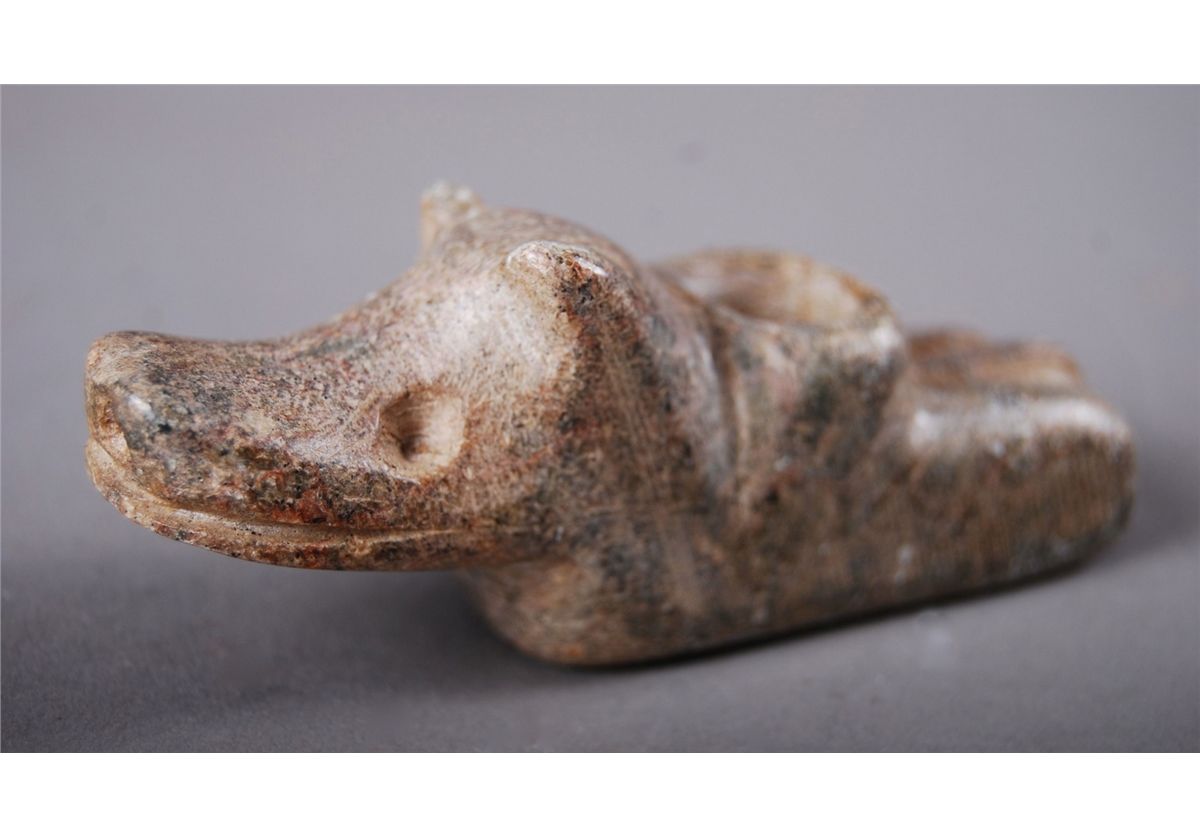 Native American Indian Artifact Effigy Wolf Pipe Hand Carved S…
