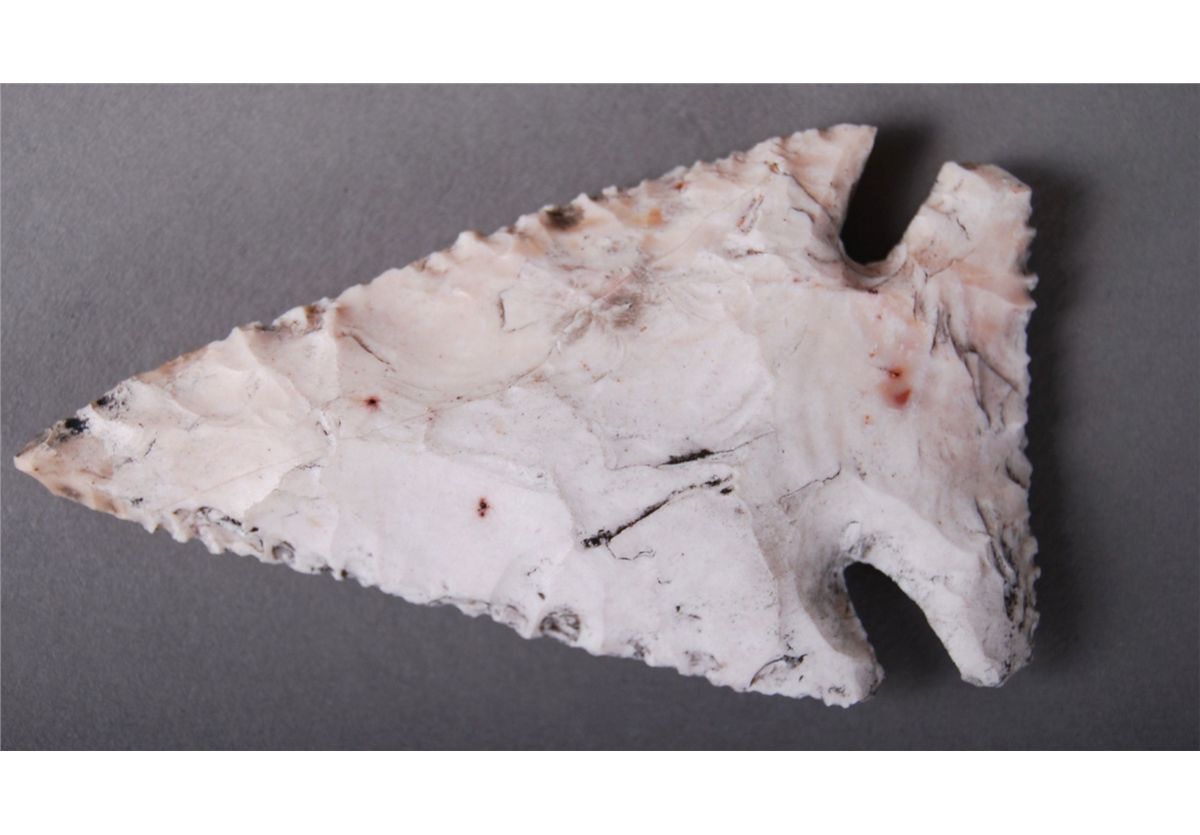 Native American Indian Artifact, Speckled White Arrowhead…