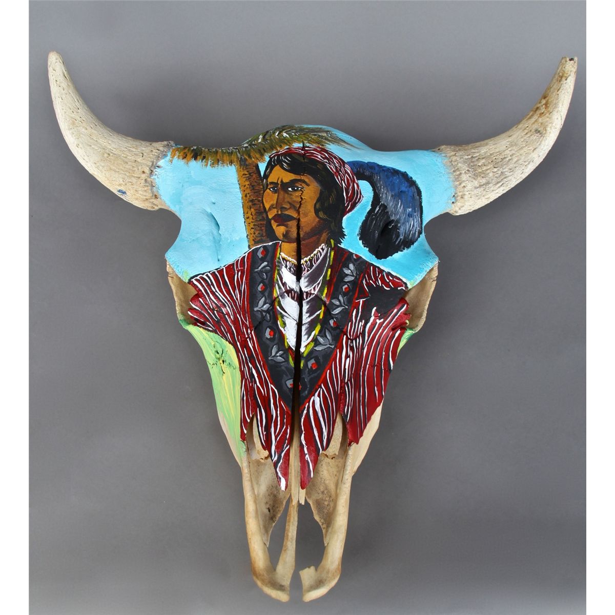 Seminole Indian Hand Painted Buffalo Skull