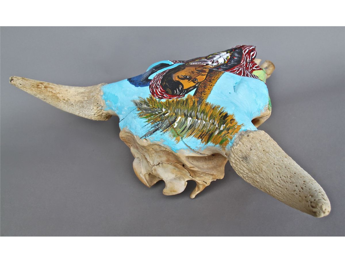Seminole Indian Hand Painted Buffalo Skull