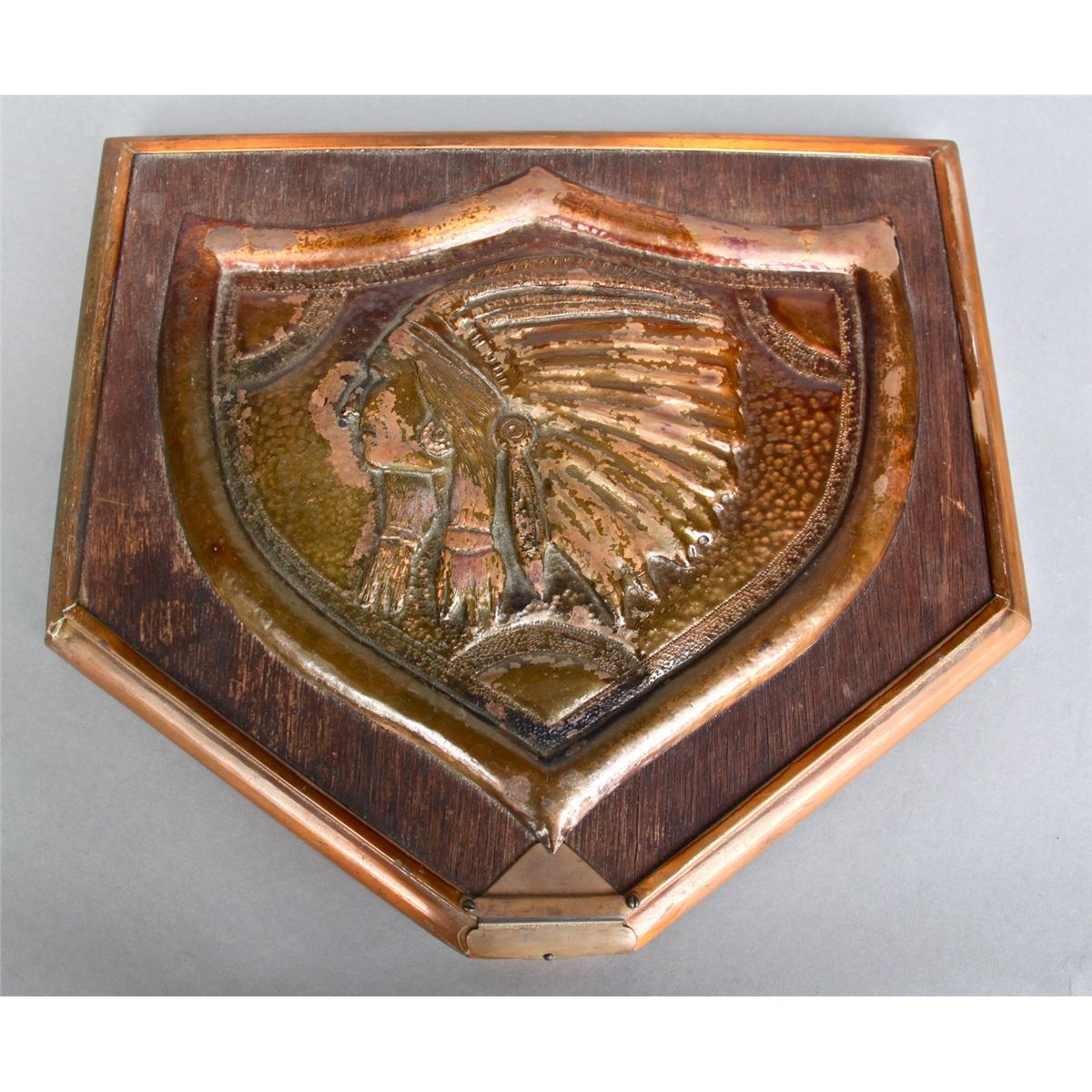 Indian Head Plaque (Diamond shape) 1970's Copper on Wood…