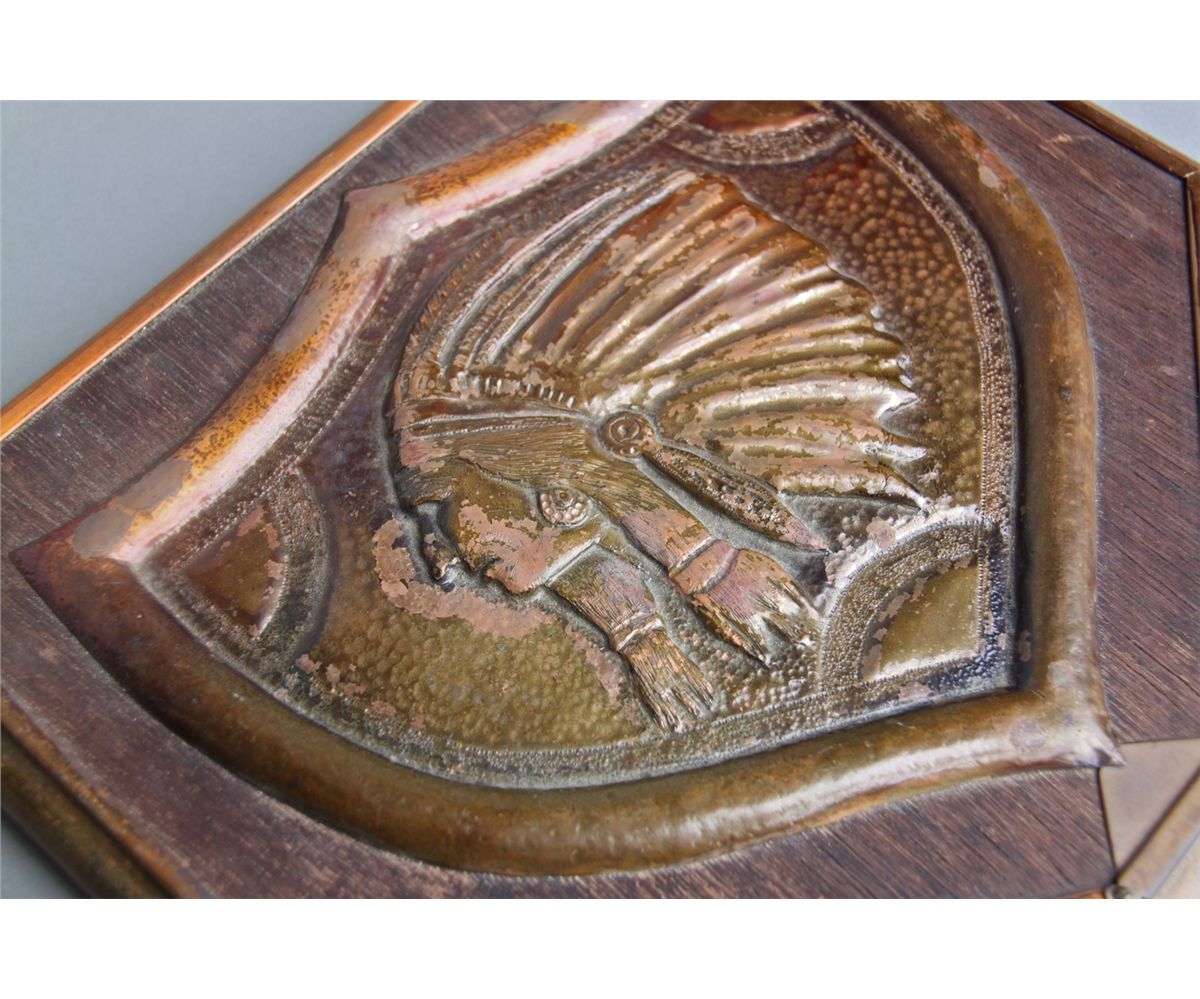 Indian Head Plaque (Diamond shape) 1970's Copper on Wood…