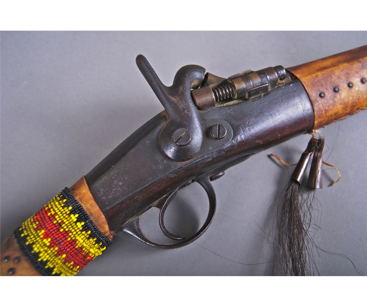 Native American Indian 1800's Shotgun, Indian Leather Beaded Wrap…