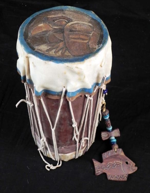 Haitian Authentic Standing Tribal Drum Hand Painted