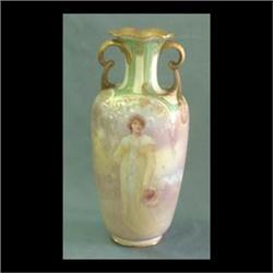 Doulton hand-decorated vase with full figure of woman in field. Artist ...