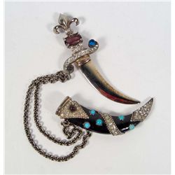 STERLING SILVER & JEWELED DAGGER BROOCH