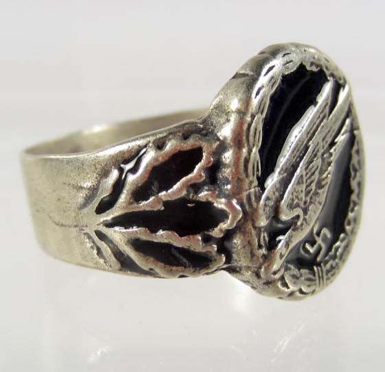 STERLING SILVER GERMAN NAZI LUFTWAFFE PARATROOPER ENAMELED RING
